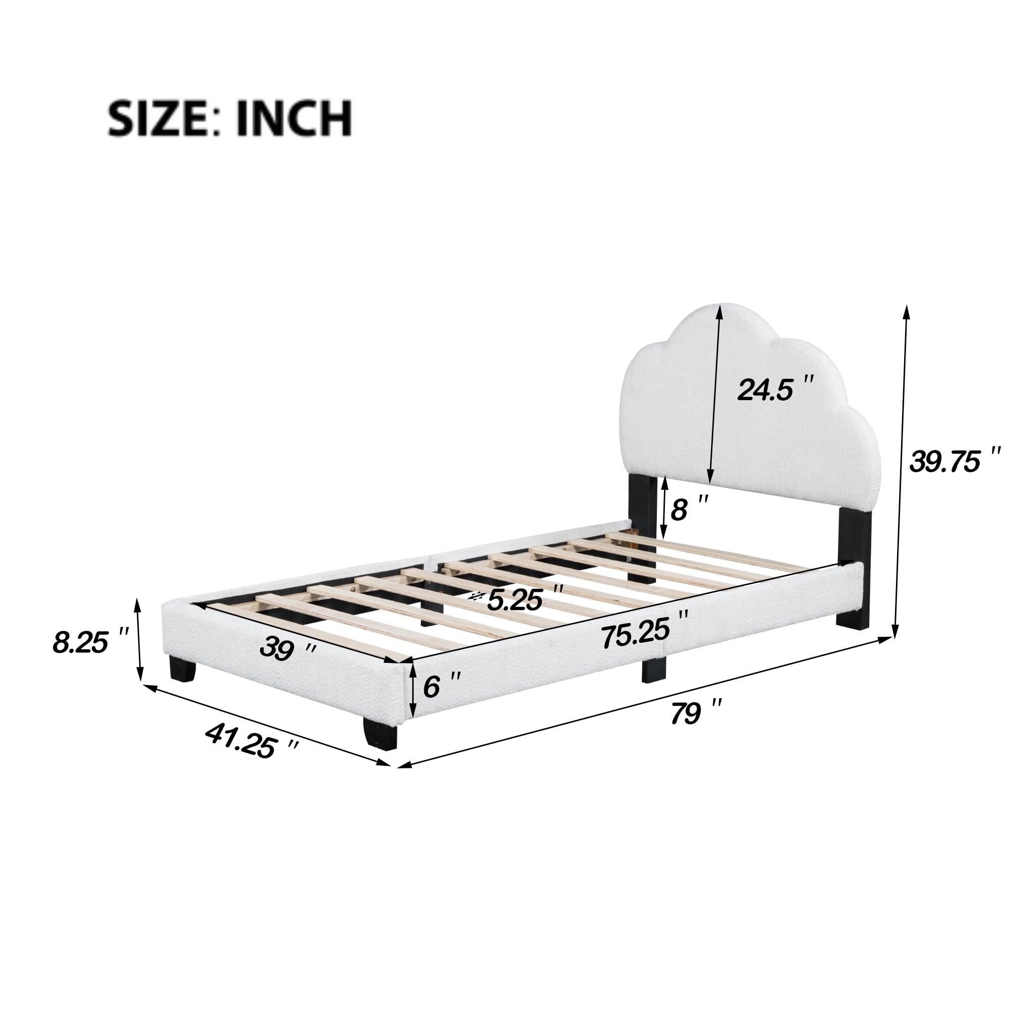 Merax Twin Size Upholstered Platform Bed Frame Boucle Fabric with Cloud-Shaped Headboard for Boys and Girls,White