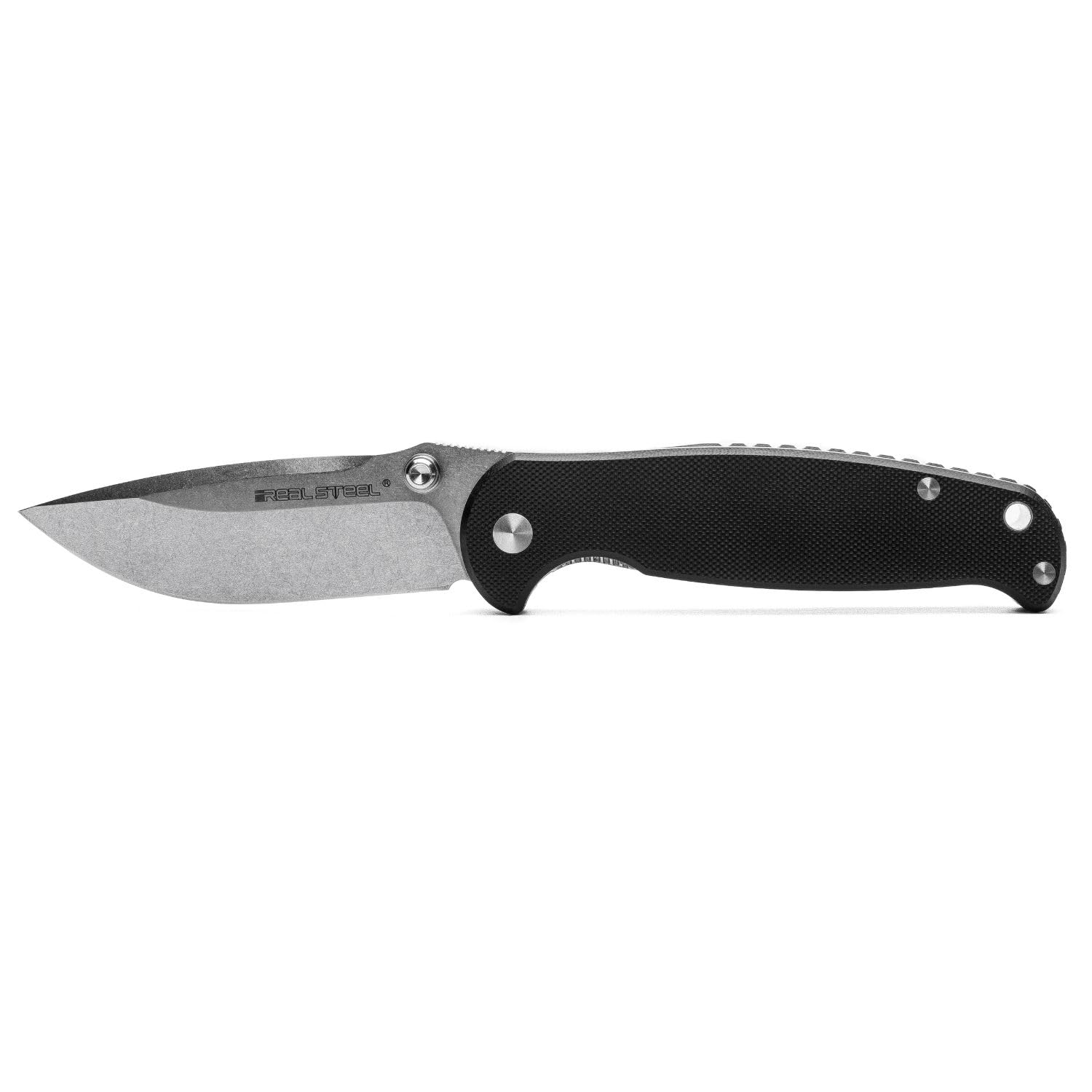 Real Steel Knives H6 Blue Sheep Folding Knife - 3.74" Alleima 14C28N Stonewashed Blade, Black G10 Handle, Liner Lock - Perfect for Camping, and Daily Cutting Tasks - Hunting Knife for Men Women