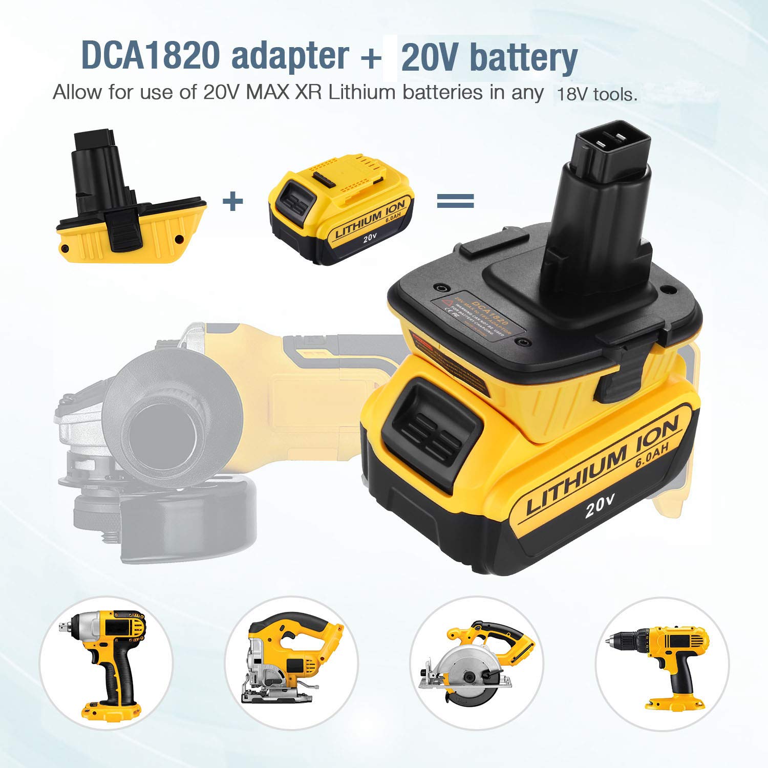 Dutyone 20V Battery Adapter DCA1820 for Dewalt 18V Tools Convert 20Volt Lithium On Battery DCB204 DCB205 for 18V NiCad and NiMh Battery Tools