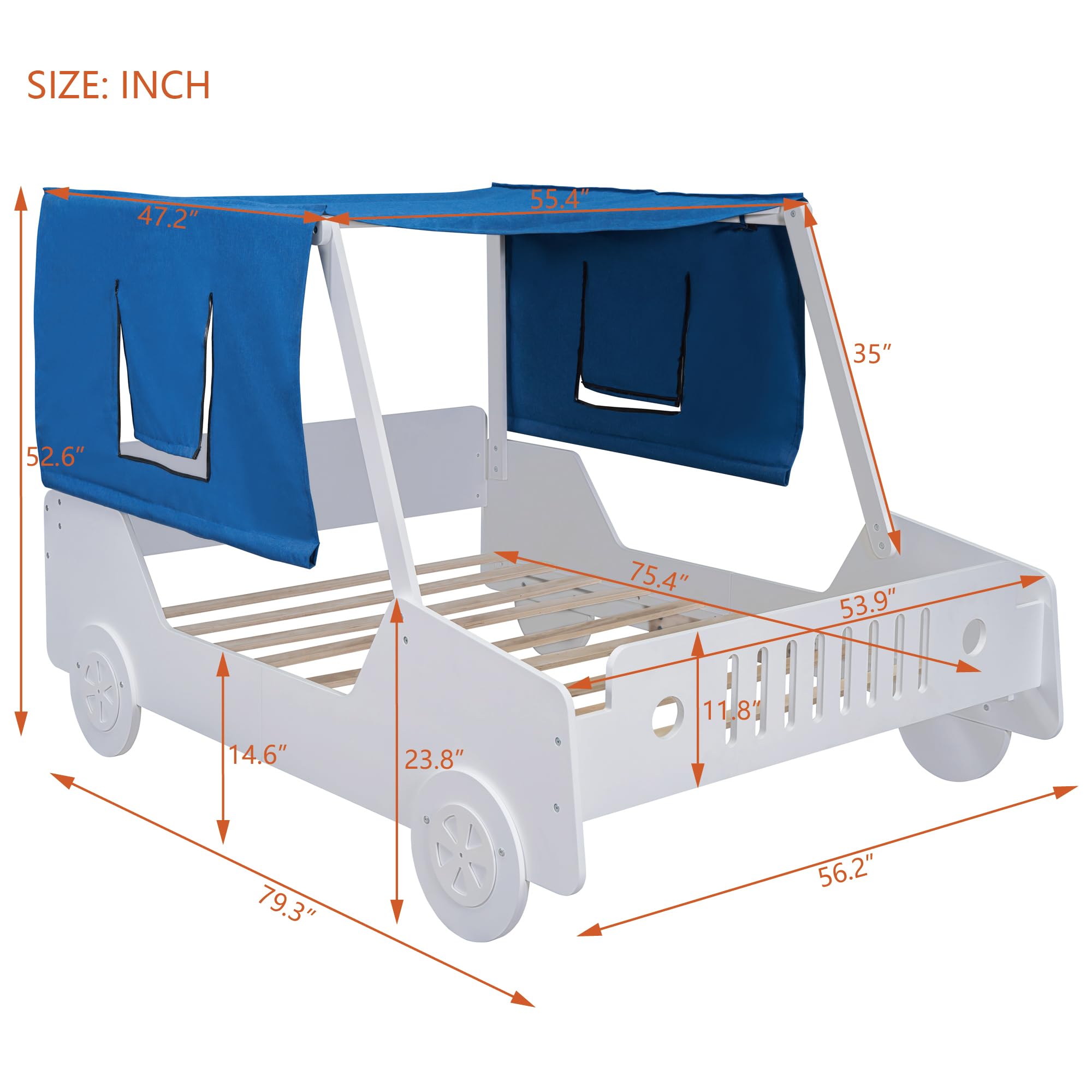 Merax Twin Size Car-Shaped Bed with Tents,Montessori Inspired Bedroom,Natural