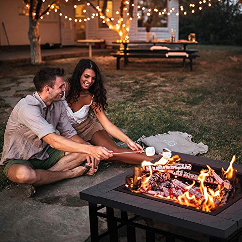 EZCHEER 34" Outdoor Fire Pit 3 in 1 Metal Square Firepit Wood Burning Bonfire Stove for Backyard Patio Garden with Grill, Spark Screen, Log Poker, Cover