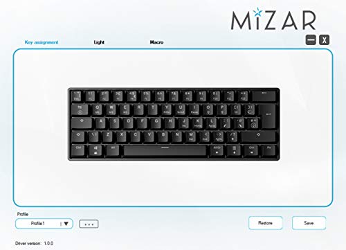 Mizar MZ60 Luna Mechanical Gaming Keyboard | 60% Keyboard 62 Key ANSI US Layout | RGB LED Backlit | Anti Ghosting NKRO | Progammable Macro Keys | Hotswap Gateron Optical Blue Switches | White