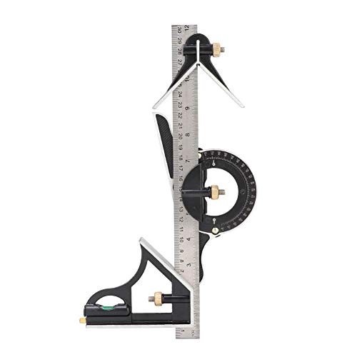 Fafeicy Stainless Steel T Square Ruler Adjustable Sliding Combination Square Ruler & Protractor Level Measure Measuring Tool 4-Piece 4R Combination Square