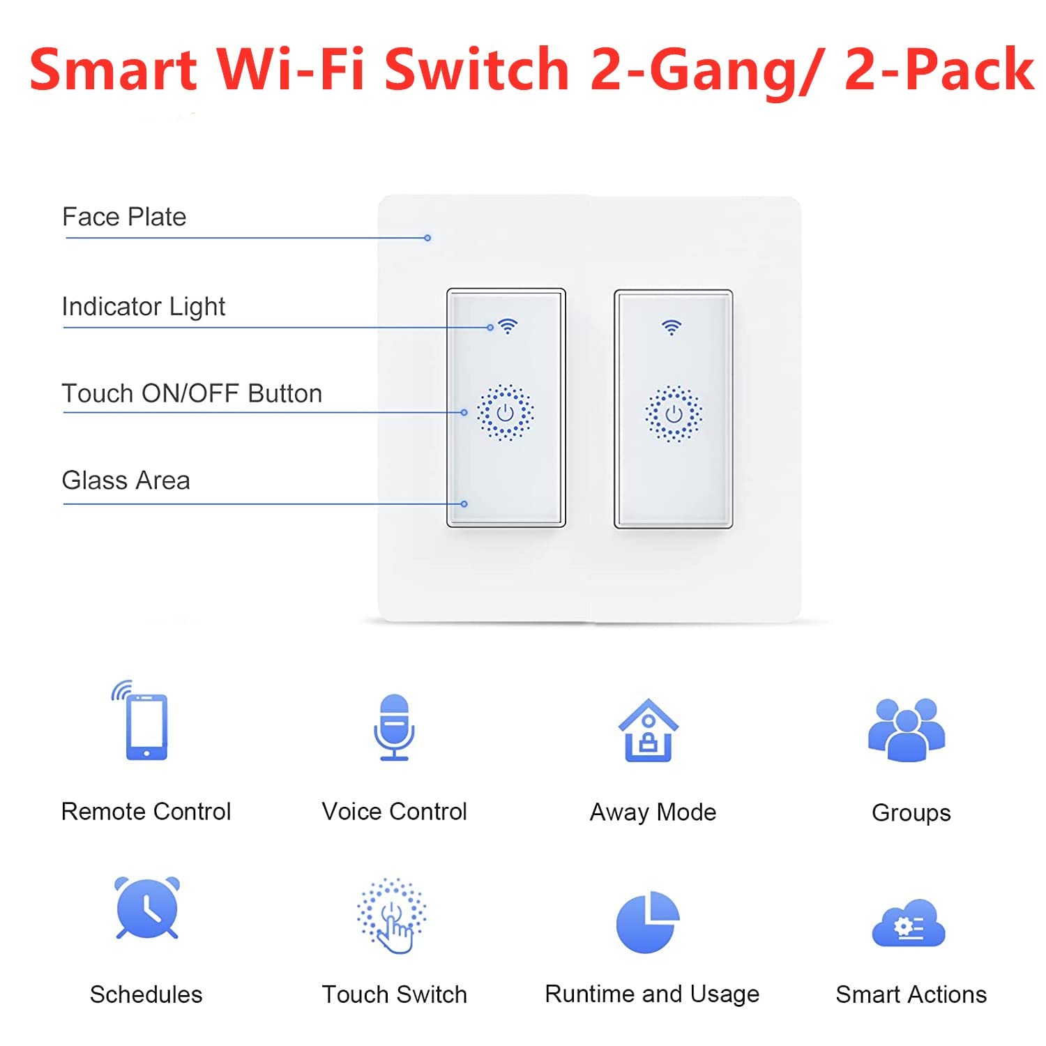 Nexete Smart Wi-Fi Wall Light Switch Compatible with Alexa Google Assistant & IFTTT ,Remote Control, Timing Function No Hub Required (smart light switch 2-Pack