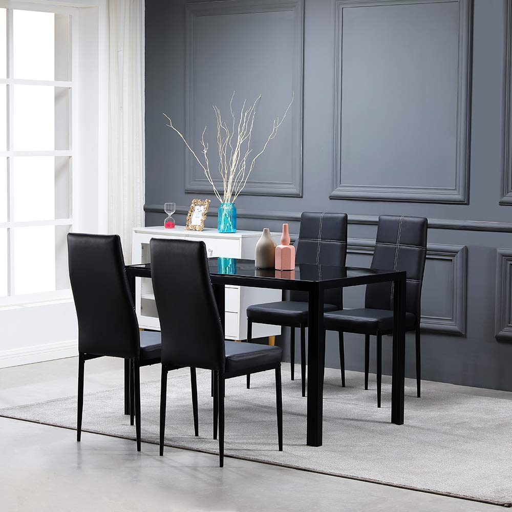 Dining Chairs Set of 4 PU Leather Chairs with 6 Grids Modern Armless Side Chair Elegant and Comfortable Dining Room Chairs for Kitchen Living Room