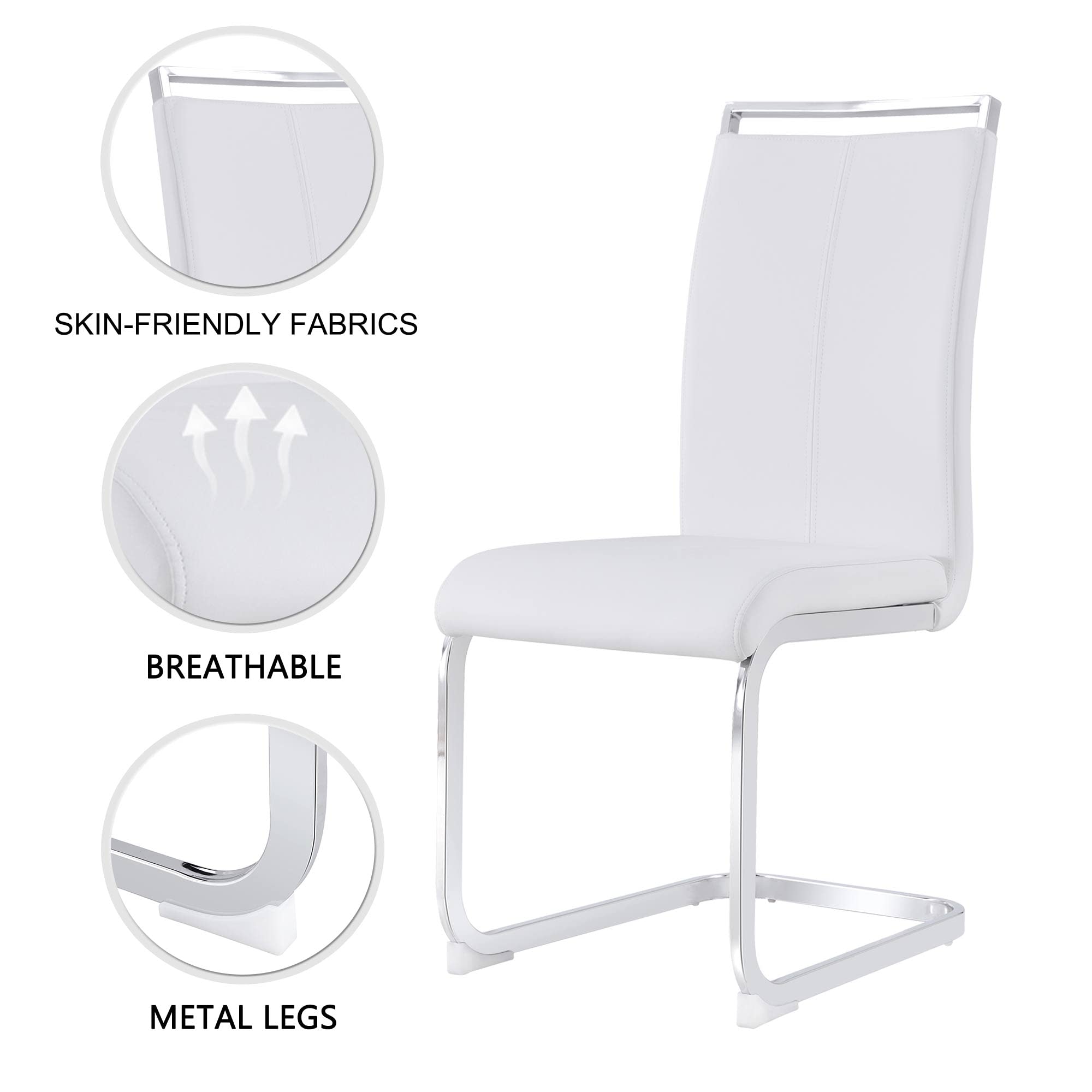 Dining Table Set for 6,White Rectangular MDF Kitchen Table and Leather Dining Chairs Set of 6, 7 Piece Dining Table Set,Modern Metal Frame Dining Room Table Set 6 with Metal Frame For Kitchen