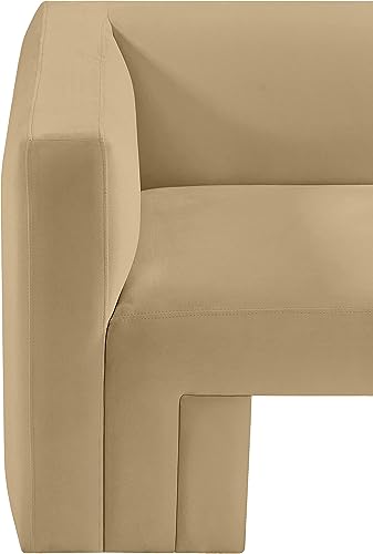 Meridian Furniture 665Camel-S Henson Collection Modern | Contemporary Velvet Upholstered Sofa with Soft Camel Velvet, Solid Wood Frame, 89.5" W x 34.5" D x 28" H, Camel