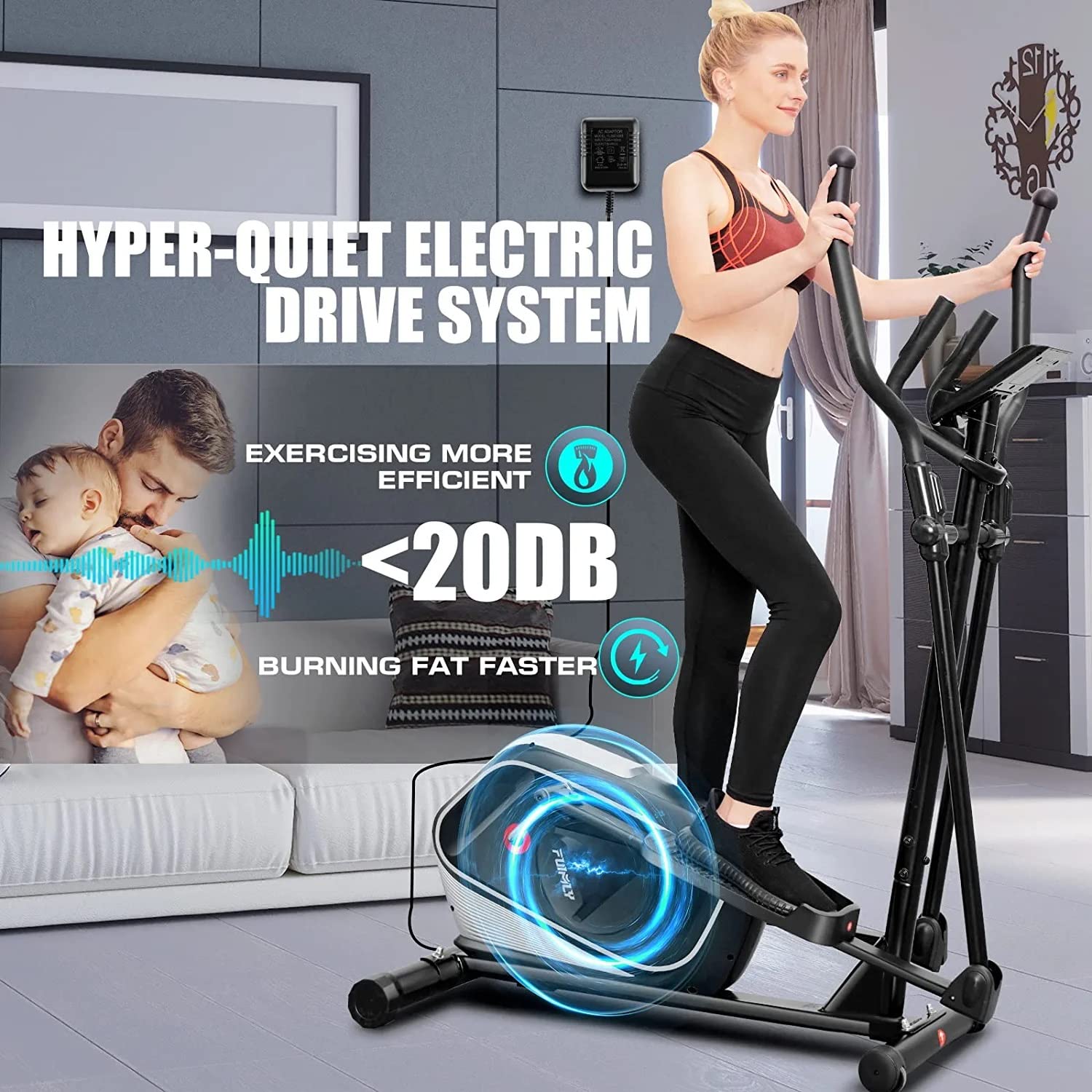 FUNMILY Electric Elliptical Trainers, Elliptical Machine Trainer for Home Use, 16 Levels Resistance, 13 Workout Programs, 390 LB Weight Elliptical Exercise Machine