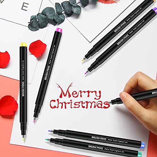 Piochoo Calligraphy Pens,10 Refill Colors Brush Markers Hand Lettering Pens for Beginners, Hand Writing, Drawing, Sketching, Journaling, Illustrations