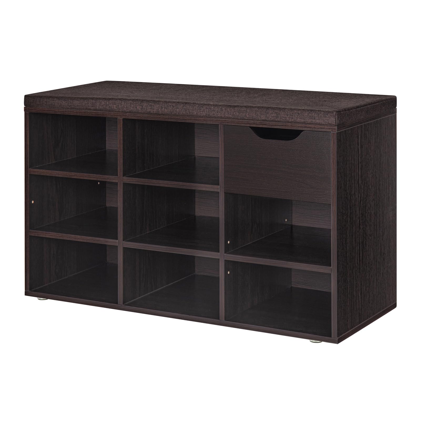 DINZI LVJ Shoe Bench, Entryway Storage Bench with Drawer and 8 Cubbies, Cubby Shoe Rack with Adjustable Shelves, Shoe Organizer Cabinet for Living Room, Bedroom, Mudroom, Closet and Garage, Espresso
