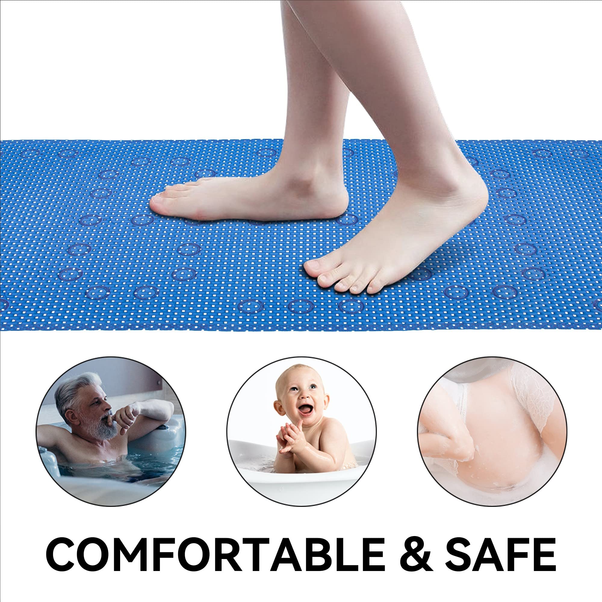 DwellAid Bathtub Mat Non Slip Ivory 36β X 17β Shower Mat Soft Foam Bath Mats for Bathroom Tub, Bathtub Mat with Drain Holes, Suction Cups, Shower Mat Non Slip