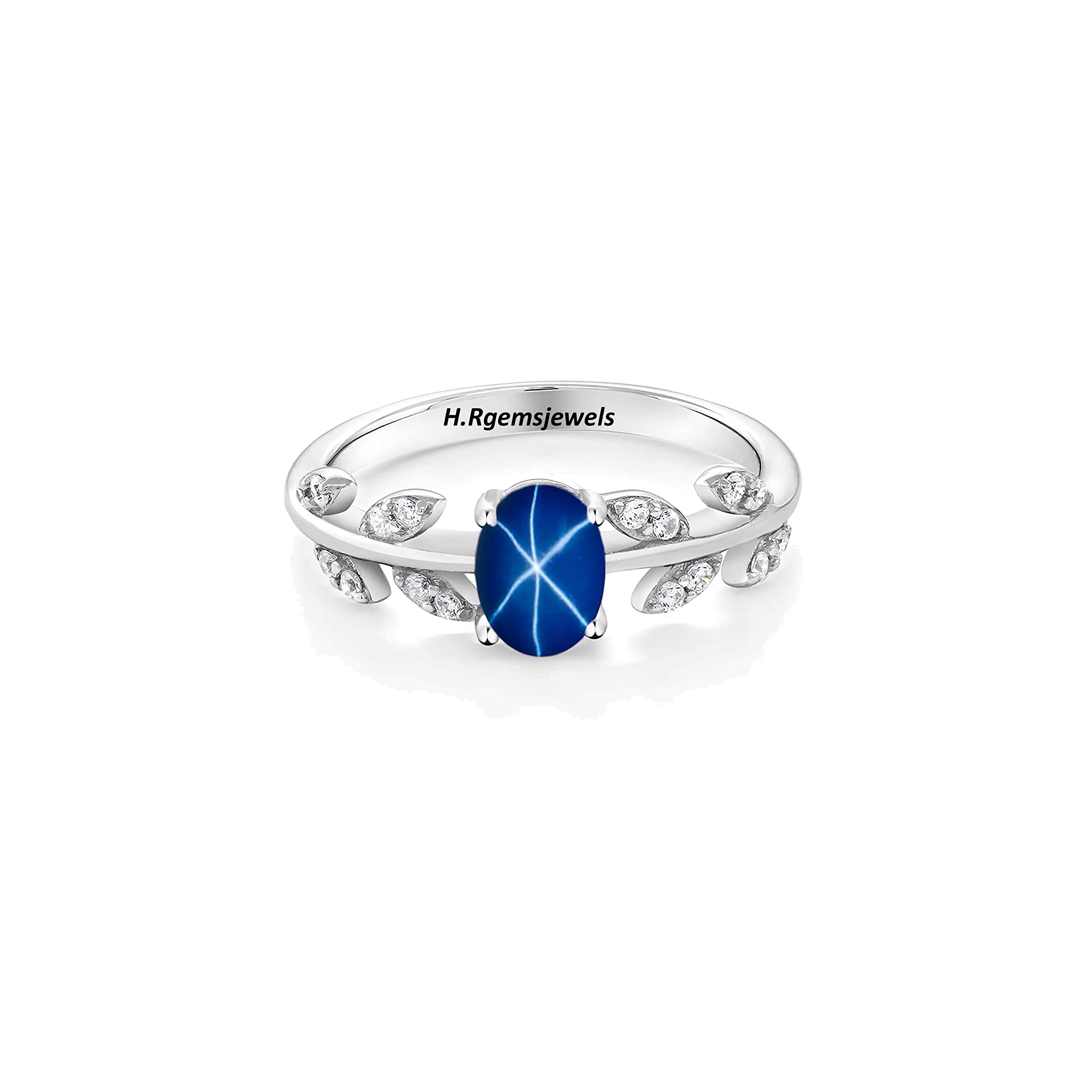 Designer Blue Star Sapphire Ring Wedding Ring Statement Ring Women Bridal Ring 925 Sterling Silver Ring Lab Created Lindy Star Ring Gift For Her (Sterling Silver, 7)
