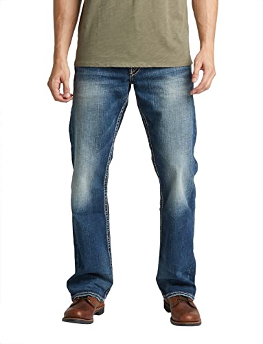 Silver Jeans Co. Men's Zac Relaxed Fit Straight Leg Jeans, Medium Indigo SJB380, 38W x 32L