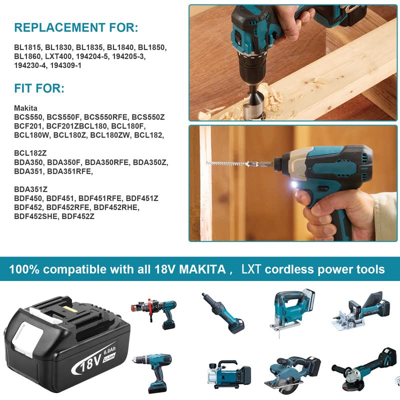 Fancy Buying [2Pack] 18V 6000mAh Replacement Battery for Makita BL1850 BL1815 BL1830 BL1835 BL1840 BL1860 LXT400 194204-5 194205-3 194230-4 194309-1