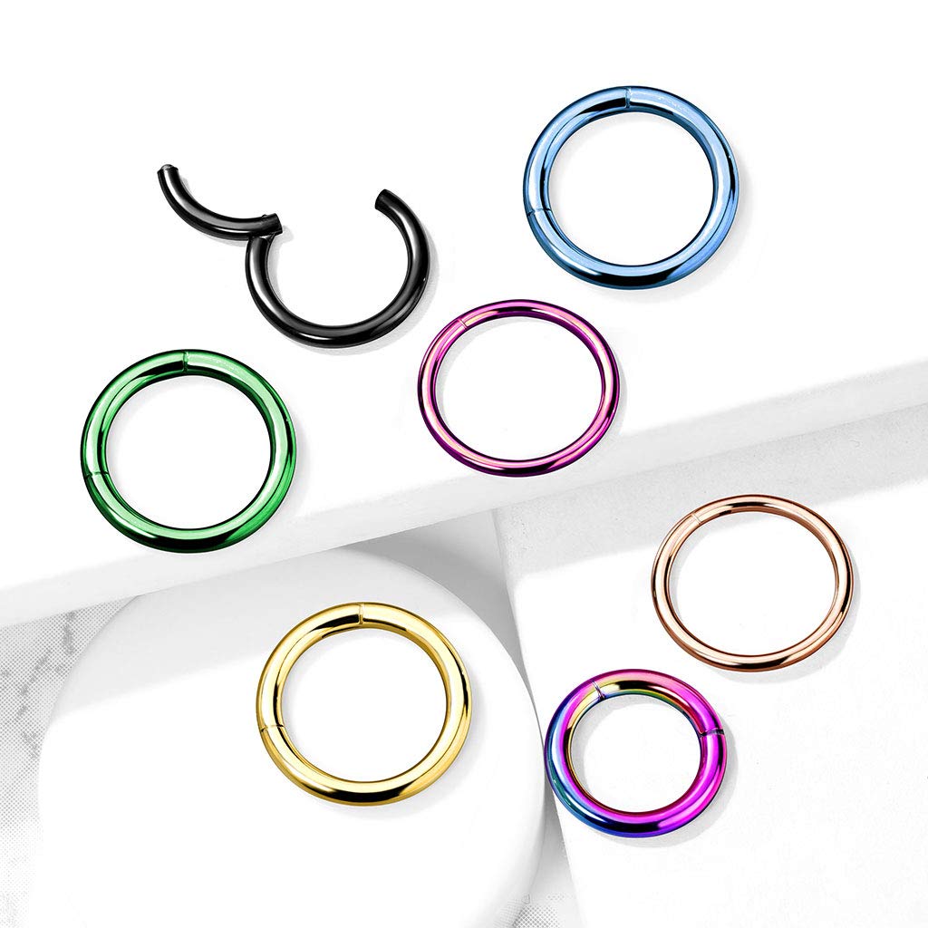 Covet Jewelry Titanium Anodized Precision 316L Surgical Steel Hinged Segment Ring (16GA, Length: 8mm, Green)