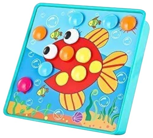 TINOTEEN Button Art Toy for Toddlers,Toddler Activities Crafts Color Matching Early Learning Educational Mosaic Pegboard 50 Buttons and 18 Pictures