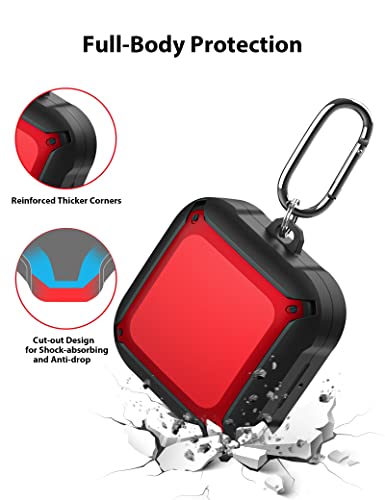 iMangoo for Beats Fit Pro Case Cover, Full-Body Protective Rugged Hard PC Soft TPU Armor Earbuds Case for Beats Fit Pro 2021 Headphones Accessories Charging Shell Protector with Carabiner Black/Red