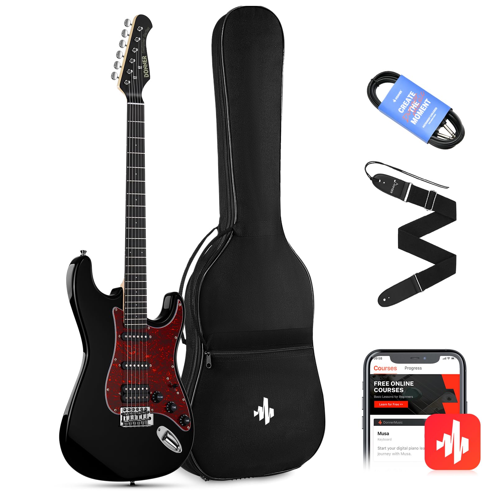 Donner 39 Inch Electric Guitar, Designer Series DST-200 Stylish Solid Body Electric Guitar for Beginner Intermediate & Pro Players, Single Coil Split System, Bonus Bag, Cable, Strap