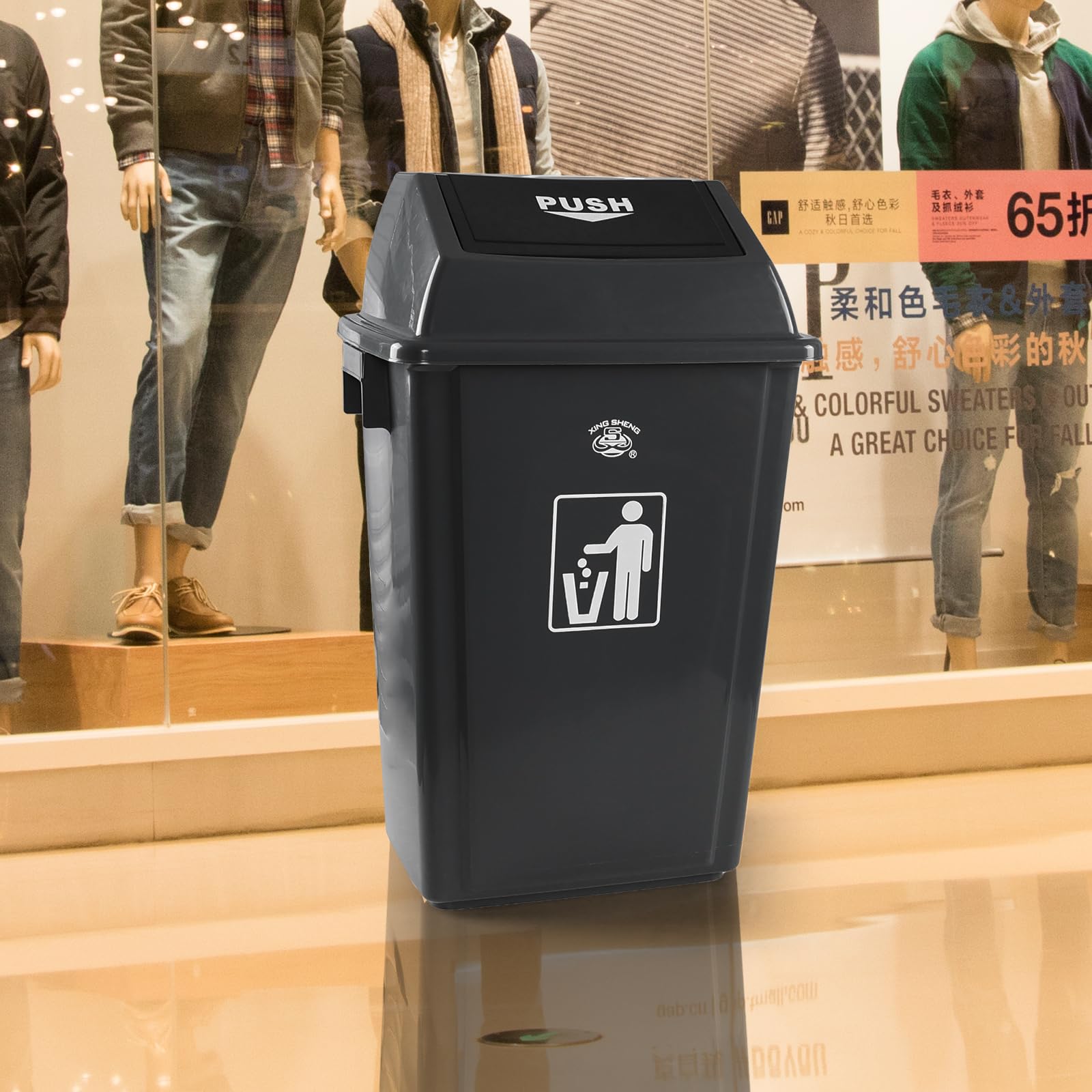 Knifefish 4 Pack Large Trash Can with Swing Lid, 15 Gallon Plastic Garbage Bins for Commercial Use, Grey