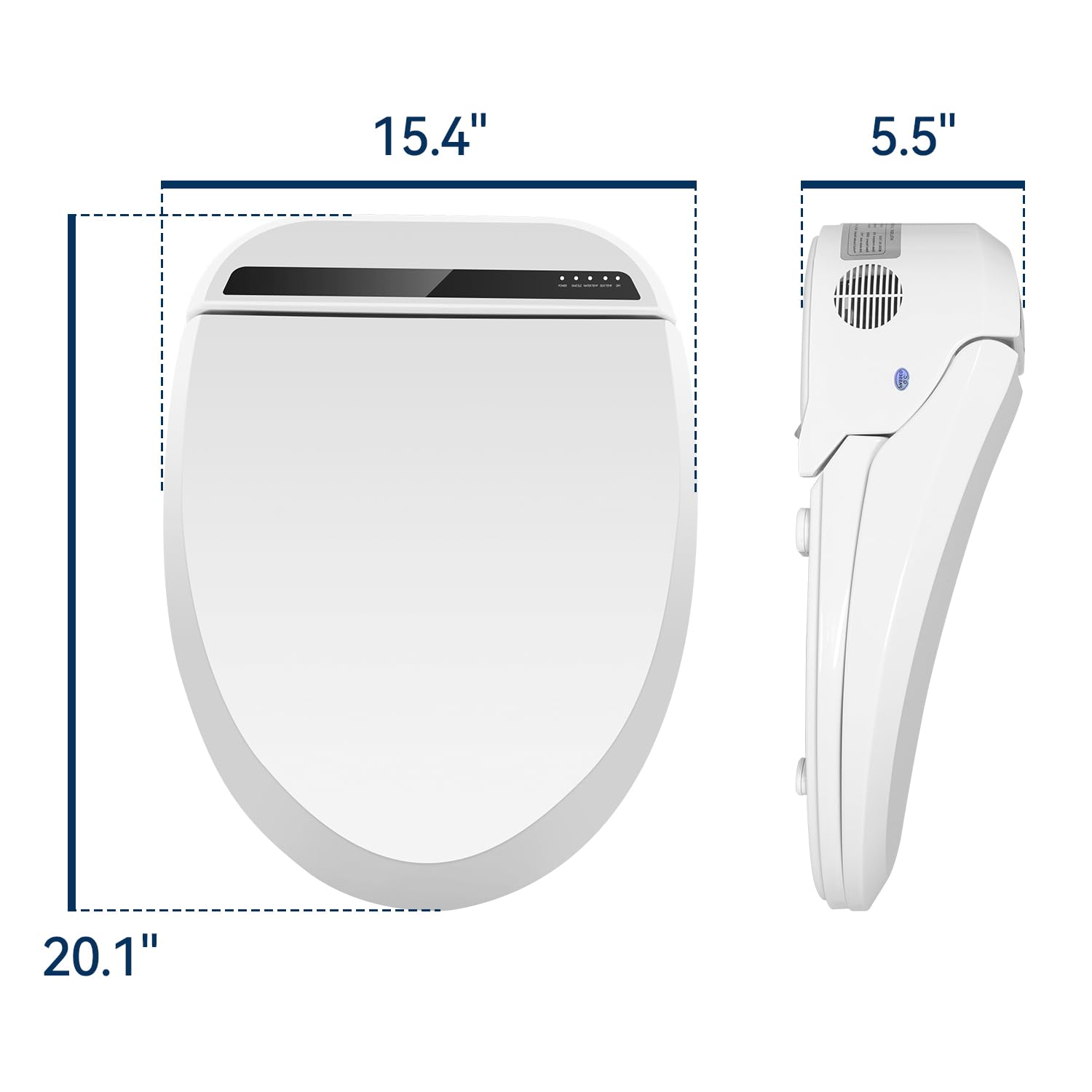 Puluomis Smart Bidet Toilet Seat with Fully Automatic Adjustment, Stainless Steel Nozzle, Heated Seat, Adjustable Warm Water and Air Dryer, Night Lighting, Power Saving, Wireless Control, Elongated