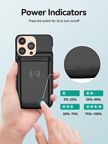 NEWDERY 10000mAh Battery Case for iPhone 14/14 Pro/13/13 Pro, Wireless Charging & Wired Earphone & Sync-Data Supported, Portable Extended Charger Case for iPhone 14/13 Pro, 6.1 inch Black