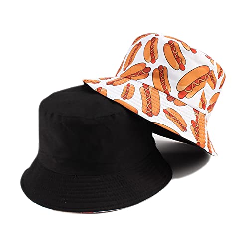 Funny Bucket Hat Sun Hat for Women Men,Unisex Reversible Cotton Summer Beach Hat Fisherman Hat Hot Dog