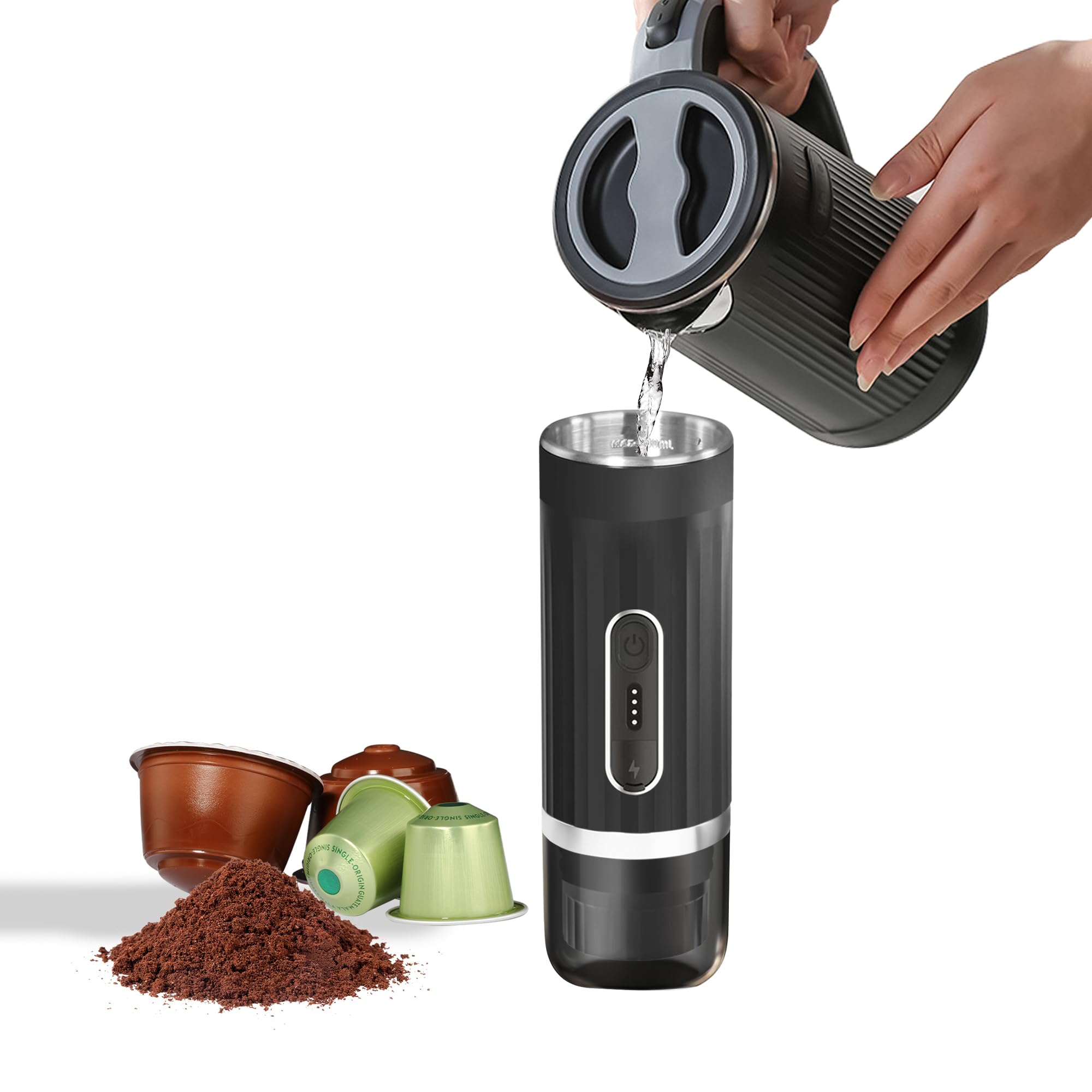 LumoShine Portable Espresso Machine Self Heating Portable Coffee Maker With 0.8L Small Electric Tea Kettle