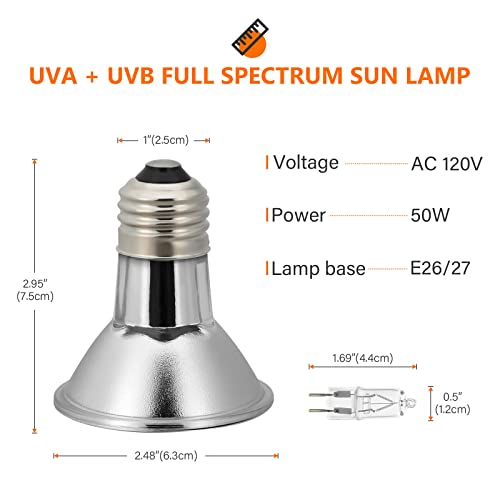 Simple Deluxe Reptile UV Bulb 50W, UVA & UVB Full Spectrum Sun Lamp with 4 Replacement Mini Bulbs, for Lizard/ Reptiles/ Snacks/ Tortoise, Amphibian Pets