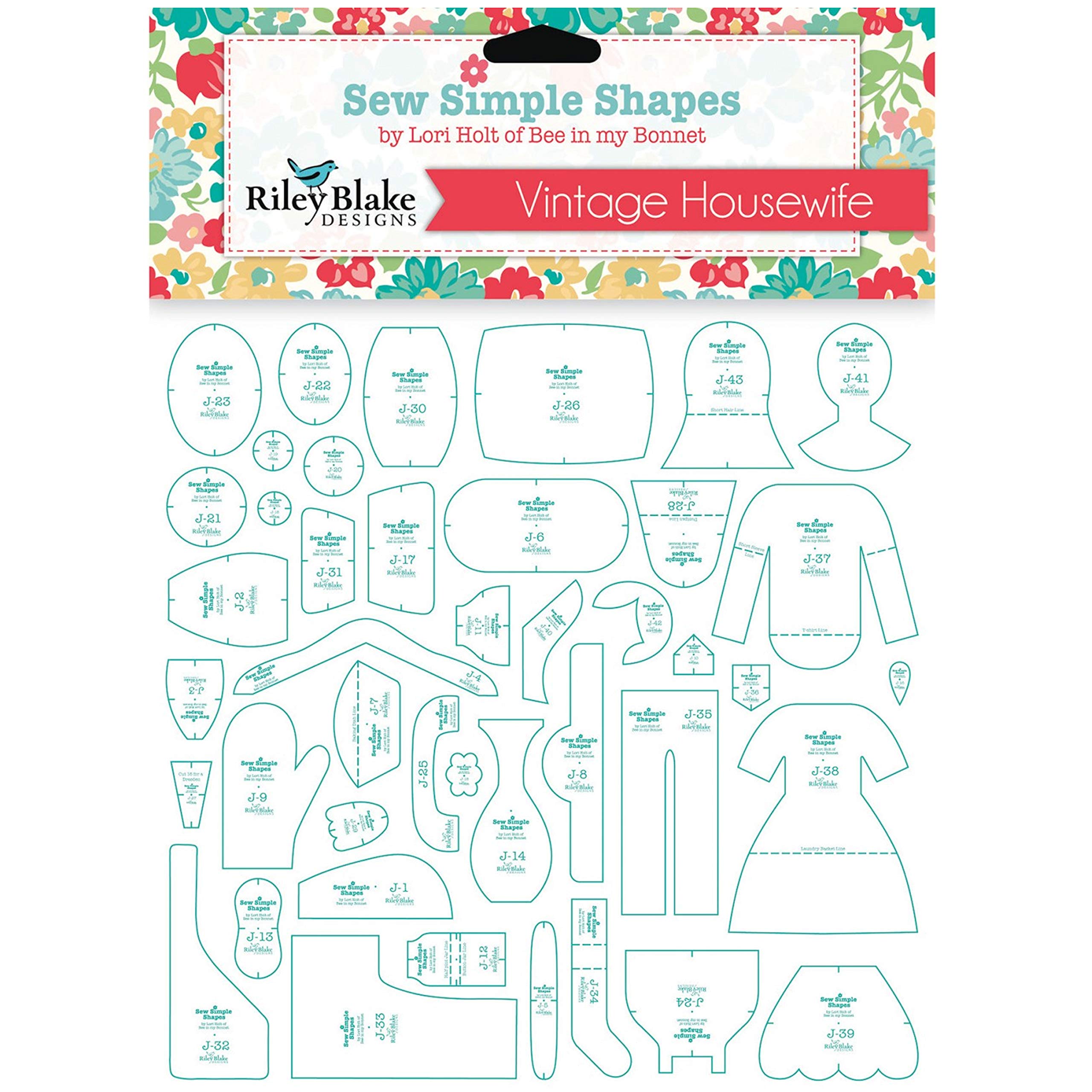 RILEY BLAKE DESIGNS Riley Blake Template Set-Vintage Housewife by Lori Holt 43/Pkg, Blue/Opaque