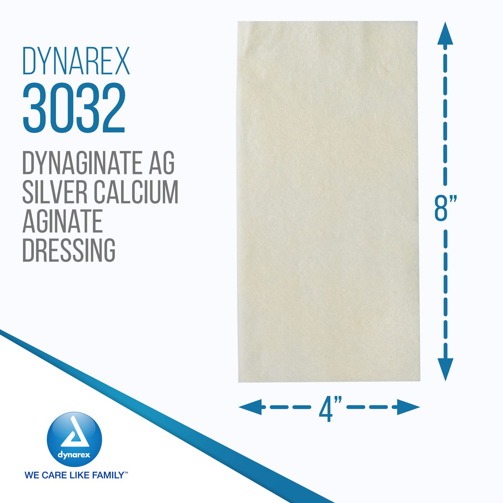 Dynarex 3032 DynaGinate AG Silver Calcium Alginate, 4" x 8" (Pack of 60)
