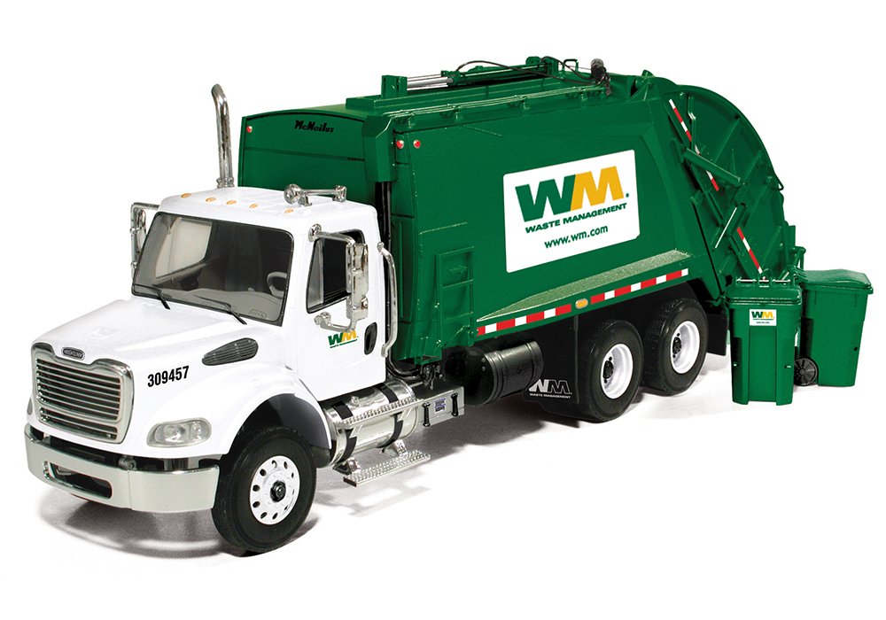 First Gear 1/34 Scale Diecast Collectible Waste Management Freightliner M2 with McNeilus Rear Load Refuse Truck with Trash Carts (#10-3287T)