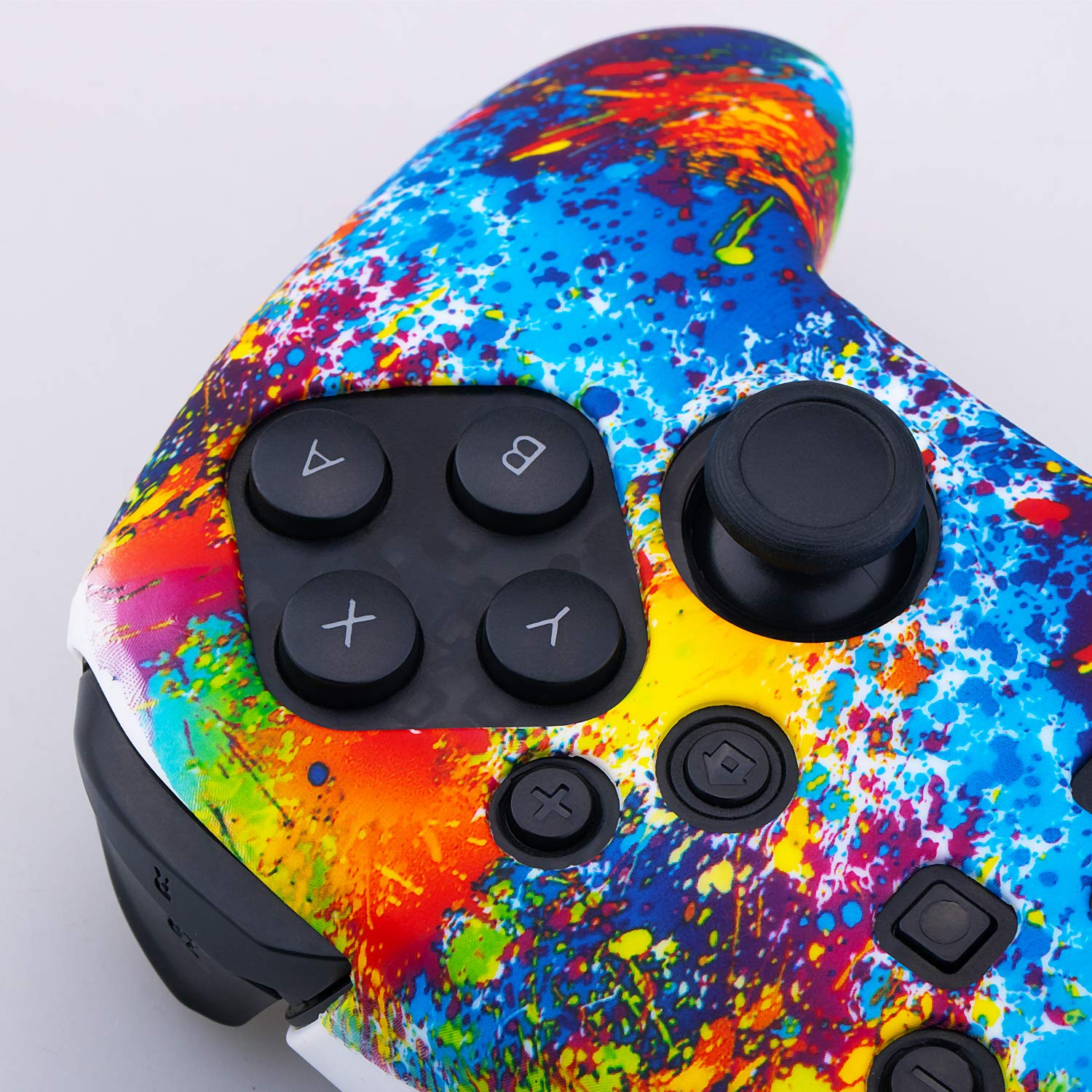 YoRHa Studded Silicone Transfer Print Cover Skin Case ONLY for Nitendo Official Switch Pro Controller x 1(Spashing Paint) with Pro Thumb Grips x 8