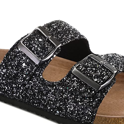 mysoft Womens Slide Sandals Cork Footbed,2 Straps Adjustable Buckle Slip on Sandals with +Comfort Arch Support