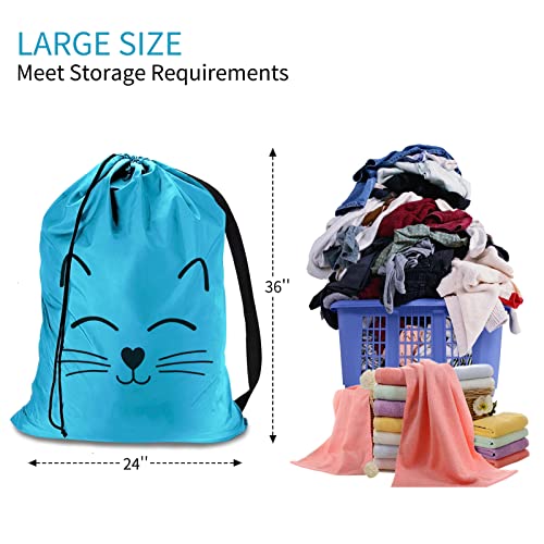 Laundry Bag with Cute Cat Face Pattern, Laundry Bags Extra Large Heavy Duty, Cat Canvas Laundry Bag with Strap, Dirty Laundry Travel Bag, Easy Fit Laundry Hamper or Basket, Cat Lover Gifts for WomenâŚ