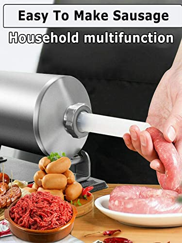 MZTOGR Sausage Stuffer - Stainless Steel Homemade Manual Sausage Maker Horizontal Meat Filling Kitchen Machine, Packed 8 Stuffing Tubes (2.5LBS)