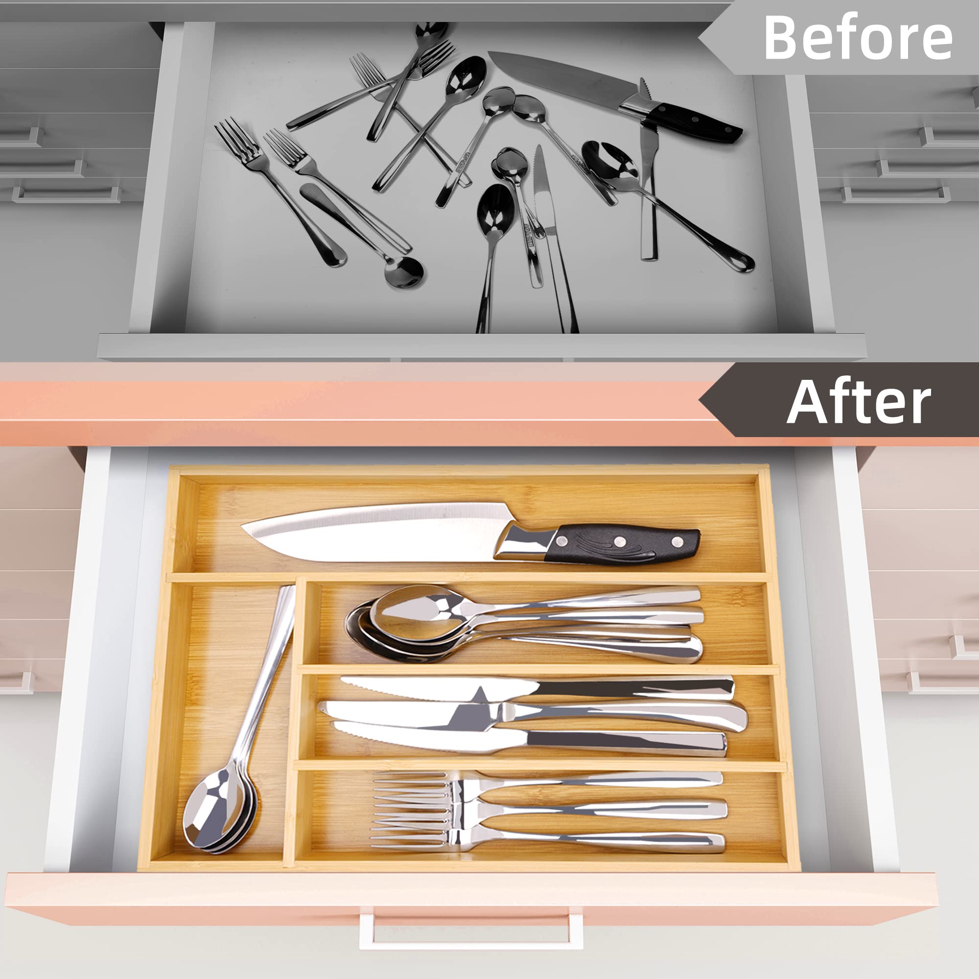 Conflech Silverware Organizer Bamboo Kitchen Drawer Organizer Utensil Organizer Silverware Holder Cutlery Organizer in Drawer Flatware Organizer Tray
