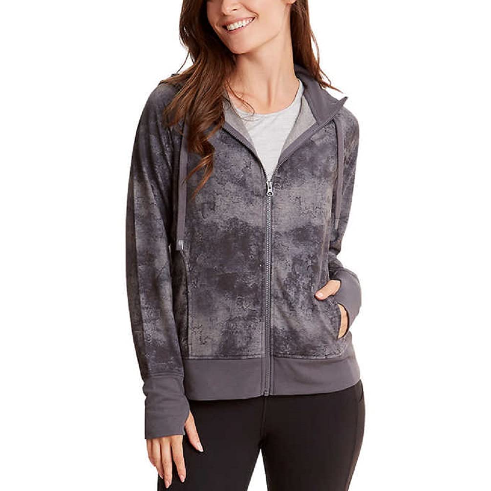 Danskin Women's Double Collar Full Zip Hooded Jacket, Marble Print, Small