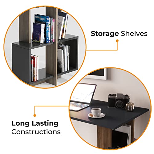 MODEAZY Side Modern Style Home Office Working Desk, Room Decor, Storage Shelves Study Writing Table, Walnut & Anthracite
