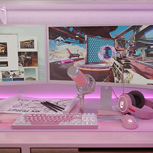 Redragon K611 Dual Color Keys Mechanical Gaming Keyboard Single White LED + RGB Side Edge Backlit 87 Key Tenkeyless Wired Computer Keyboard with Blue Switches for Windows PC (Pink + White)
