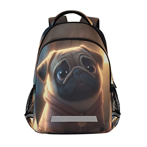 NFMILI Cute Lovely Pug Kids Backpack Lightweight Middle School Elementary Bookbags for Boys Girls School Bag with Chest Strap 11.6 X 6.9 X 16.7 in
