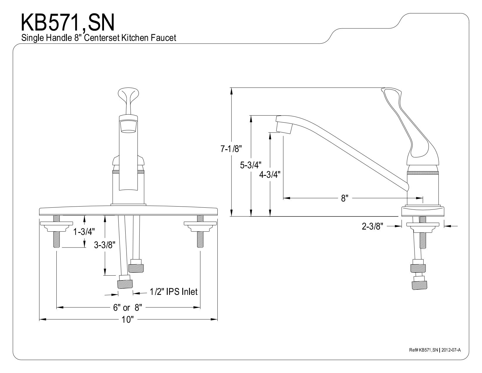 Kingston Brass KB571SN Chatham Kitchen Faucet without Sprayer, 8-Inch, Brushed Nickel