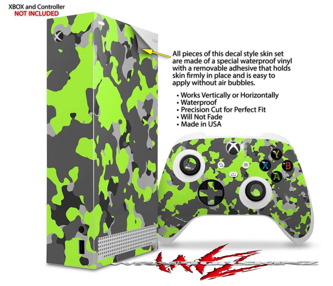 WraptorSkinz Skin Decal Vinyl Wrap compatible with the XBOX Series S Console and Controller WraptorCamo Old School Camouflage Camo Lime Green (GAMING CONSOLE NOT INCLUDED)