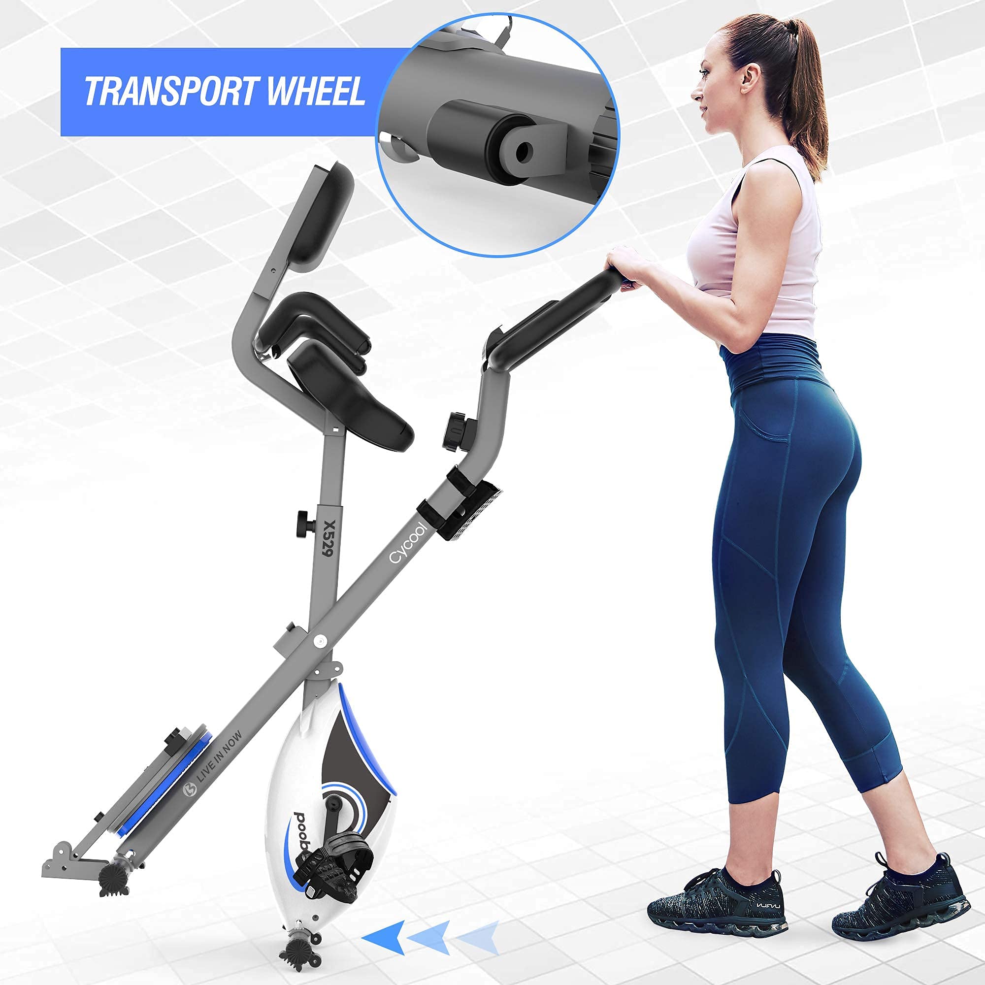 cycool Foldable Exercise Bike Magnetic Stationary Bikes Indoor Cardio Training Cycle with Comfortable Seat Cushion,Twister Plate and Arm Resistance Bands Workout Bicycle (grey)