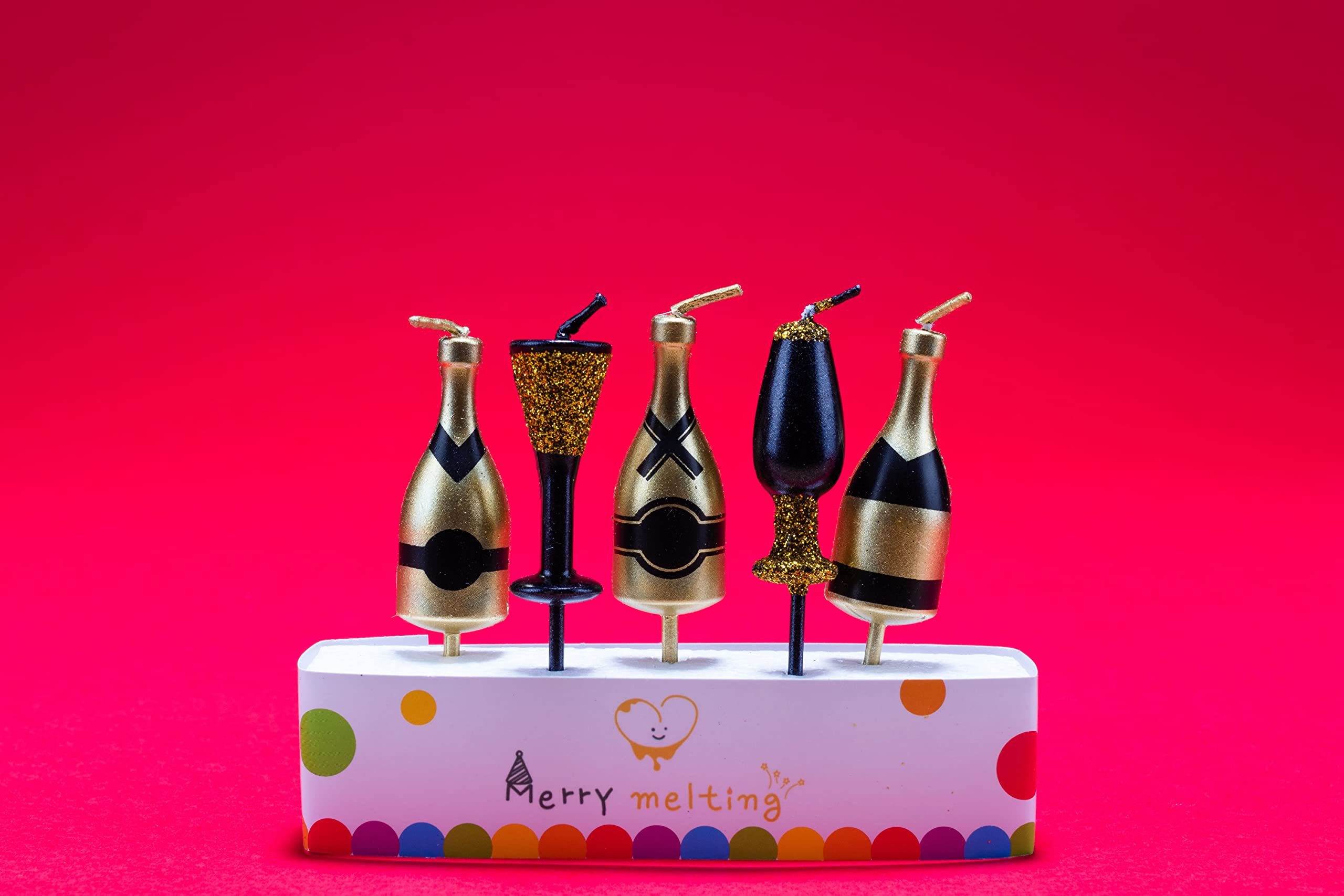 Merrymelting Birthday Candle for Cake Topper (Champagne Bottles Birthday Candle), Gold