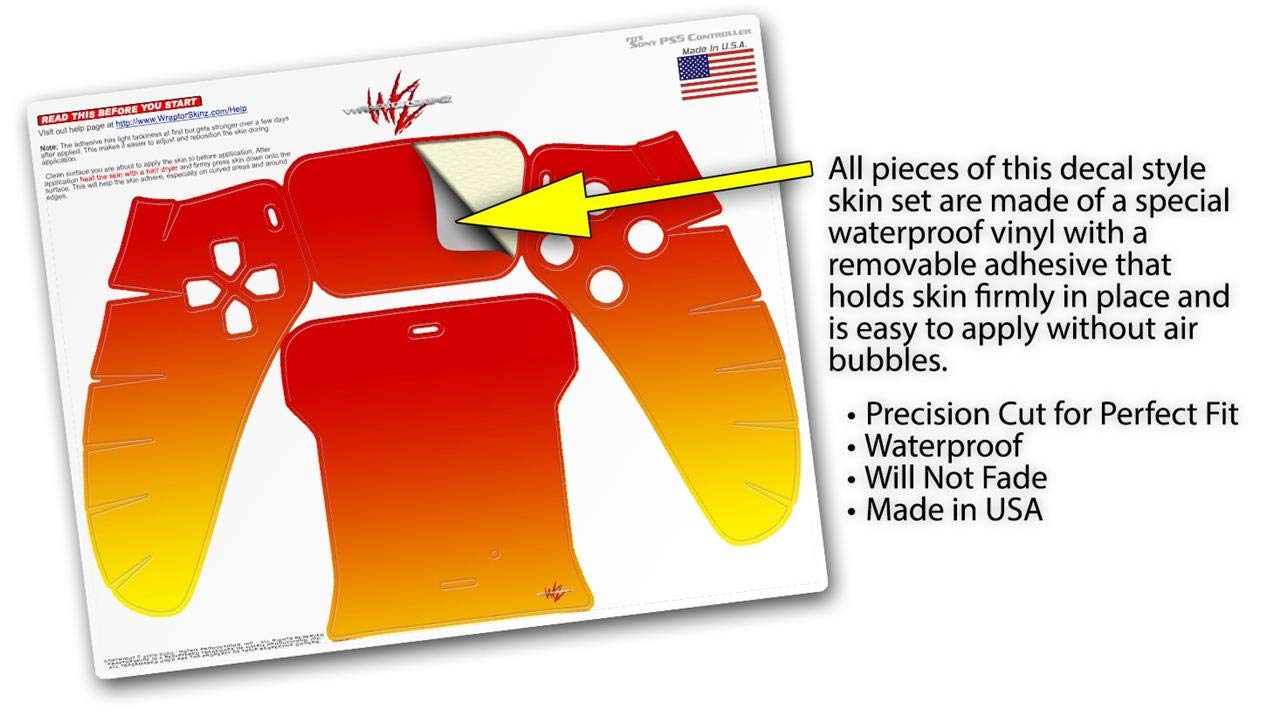 WraptorSkinz Skin Wrap compatible with Sony PS5 DualSense Controller Smooth Fades Yellow Red (CONTROLLER NOT INCLUDED)