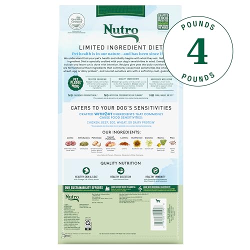 NUTRO Limited Ingredient Diet Adult Dry Dog Food Lamb & Sweet Potato Dog Kibble, 4 lb. Bag