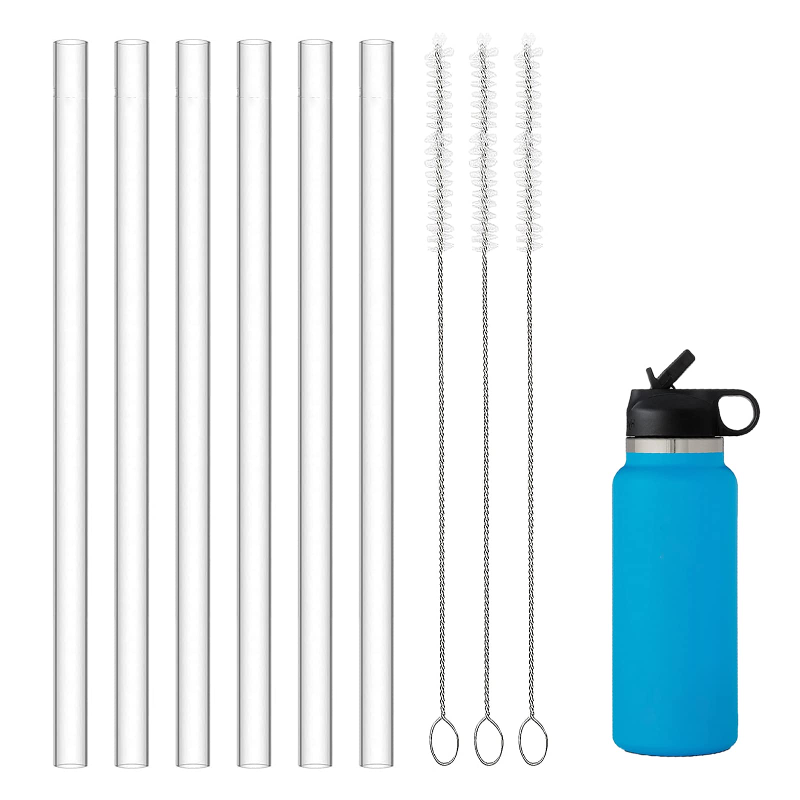 Greant 6 PCS Silicone Straws compatible with Hydroflask Wide Mouth Bottles, Flexible Straws compatible with Hydro Flask Straw 32oz, Replacement Part compatible with Hydroflask with 3 Brush (250 mm)