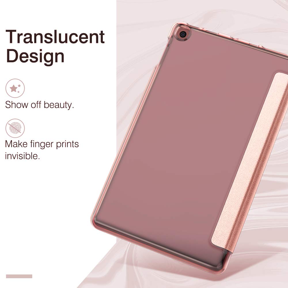 Dadanism All-New Amazon Kindle Fire 7 Tablet Case (9th Generation, 2019 Release), [Flexible TPU Translucent Back Shell] Ultra Slim Lightweight Trifold Stand Cover with Auto Sleep/Wake - Rose Gold