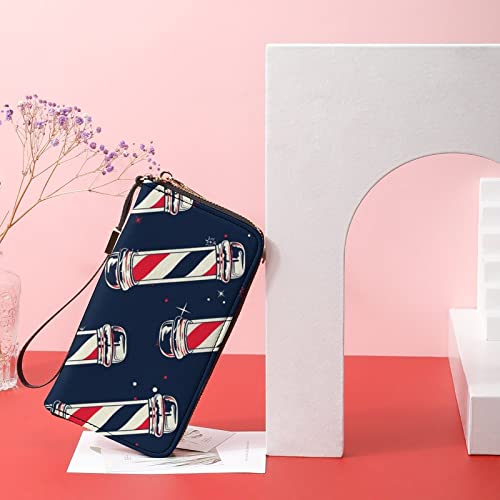 FunnyStar Vintage Barber Pole Flag Women's Long RFID Hand Wallet Wristlet Clutch Purse PU Leather Handbag with Wrist Strap