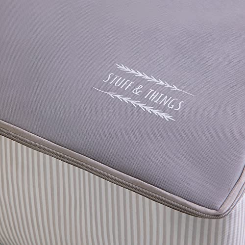 STUFF & THINGS Storage Bags Bedroom, Clothes and Blanket Organizer, Double Zipper Organization Bag, Foldable Fabric Boxes Laundry Room, Large Capacity Comter Bag (Megasize Gray), 29.1x18.1x8.7 inches